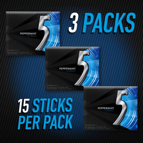 5 Gum Peppermint Cobalt Sugarfree Chewing Gum, 15-Stick Pack (Pack of 3 ...