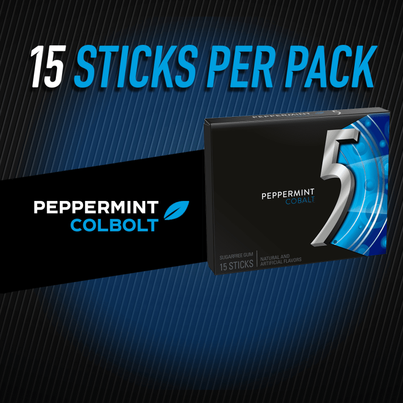 5 Gum Peppermint Cobalt Sugarfree Chewing Gum, 15 Stick Pack | 5 Gum
