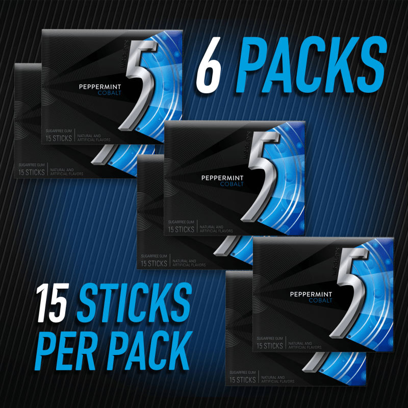 5 Gum Peppermint Cobalt Sugarfree Chewing Gum, 15-Stick Pack (Pack of 6 ...