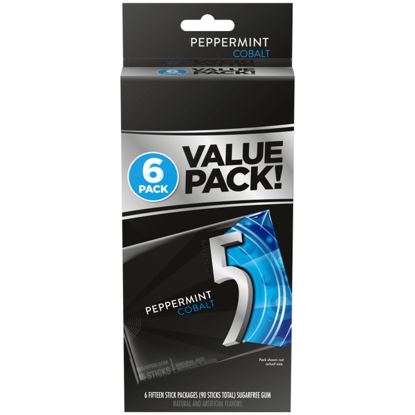 5 Gum Peppermint Cobalt Sugarfree Chewing Gum, 15-Stick Pack (Pack of 6 ...