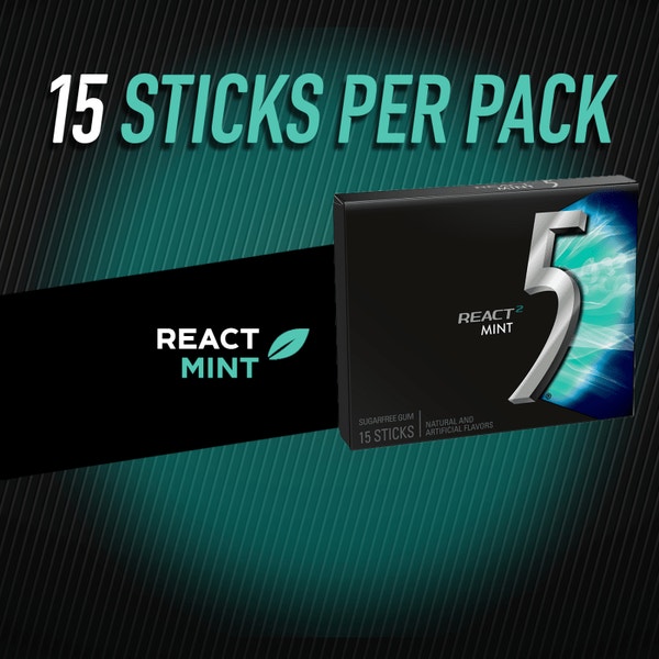 5 Gum React Mint Sugarfree Chewing Gum, Single Pack | 5 Gum
