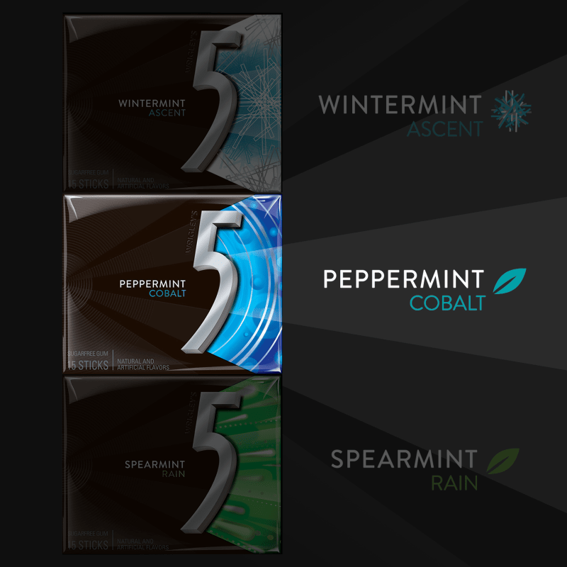 5 Gum Peppermint Cobalt Sugarfree Chewing Gum, 15-Stick Pack (Pack of 3 ...