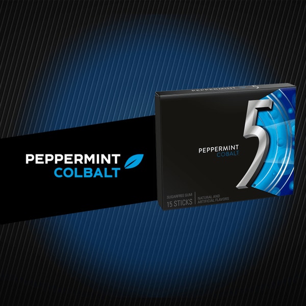 5 Gum Peppermint Cobalt Sugarfree Chewing Gum, 15 Stick Pack | 5 Gum